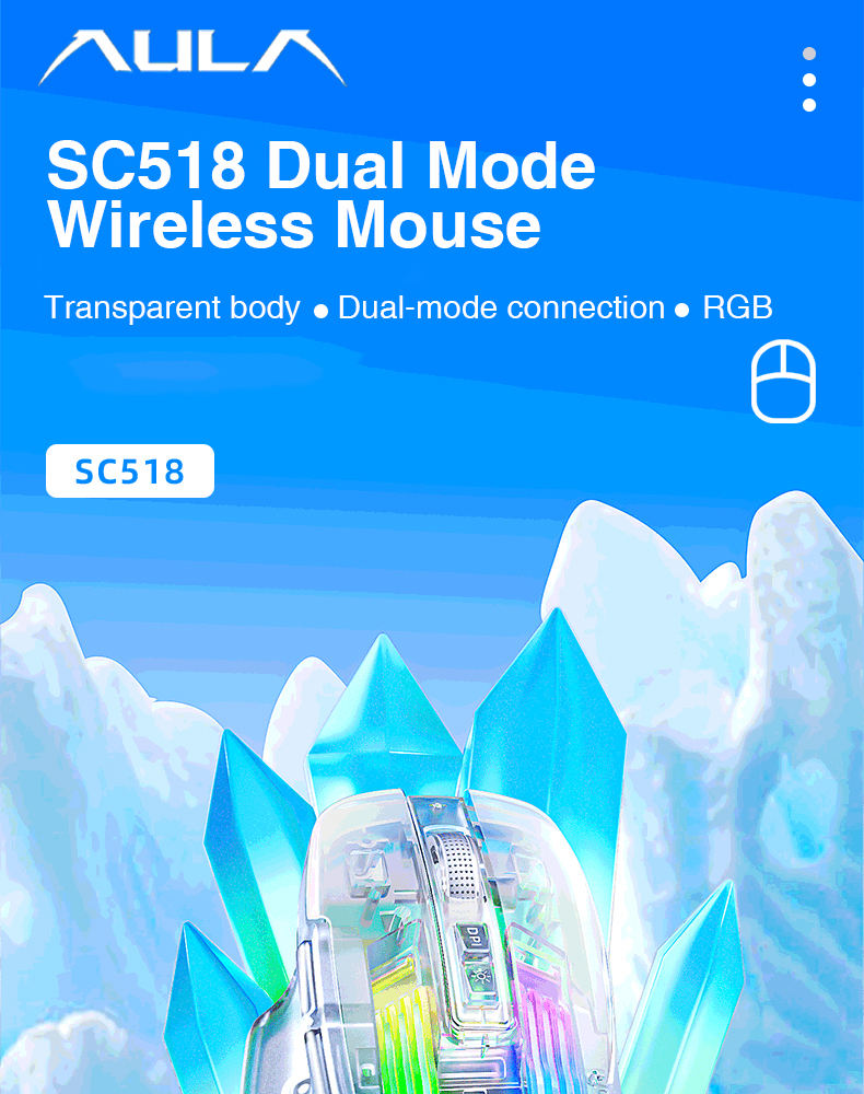 AULA SC518 Wireless Mouse 2.4G Bluetooth Connection RGB Light Effect 6 ...