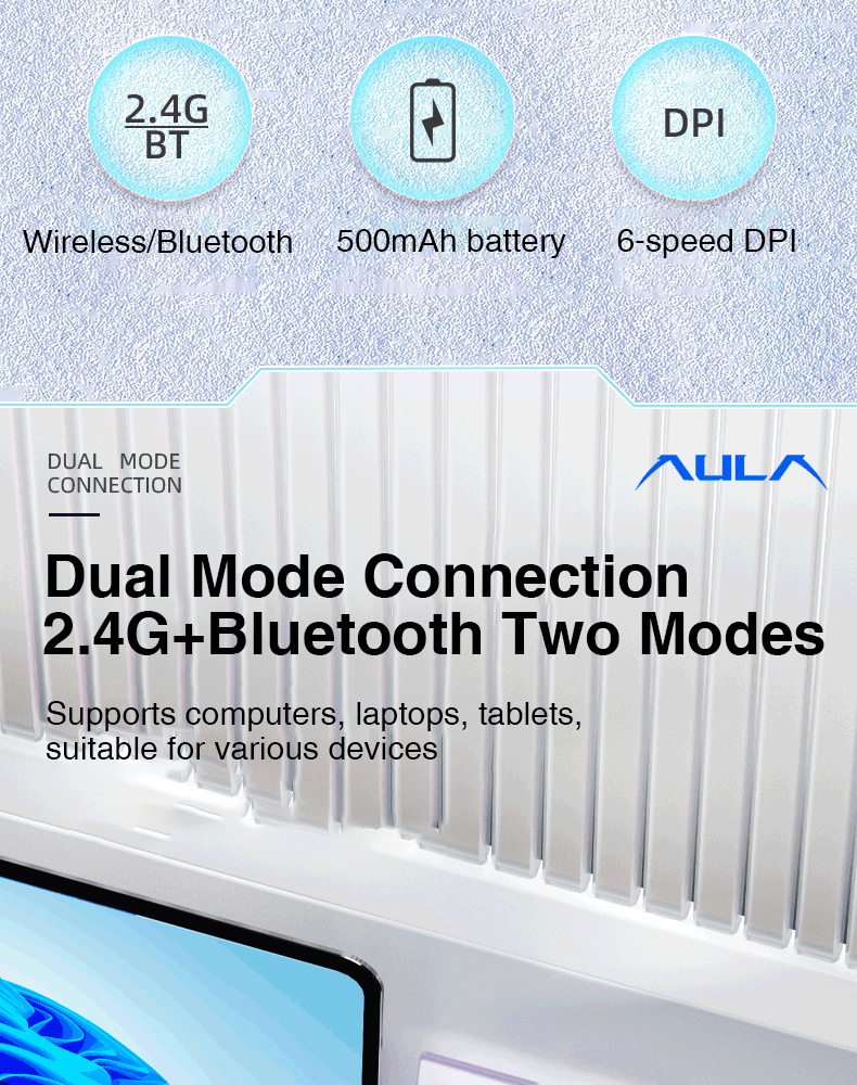 AULA SC518 Wireless Mouse 2.4G Bluetooth Connection RGB Light Effect 6 ...