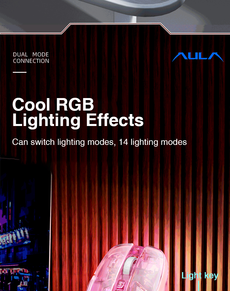 AULA SC518 Wireless Mouse 2.4G Bluetooth Connection RGB Light Effect 6 ...
