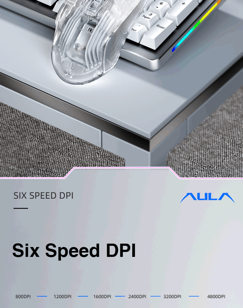 AULA SC518 Wireless Mouse 2.4G Bluetooth Connection RGB Light Effect 6 ...