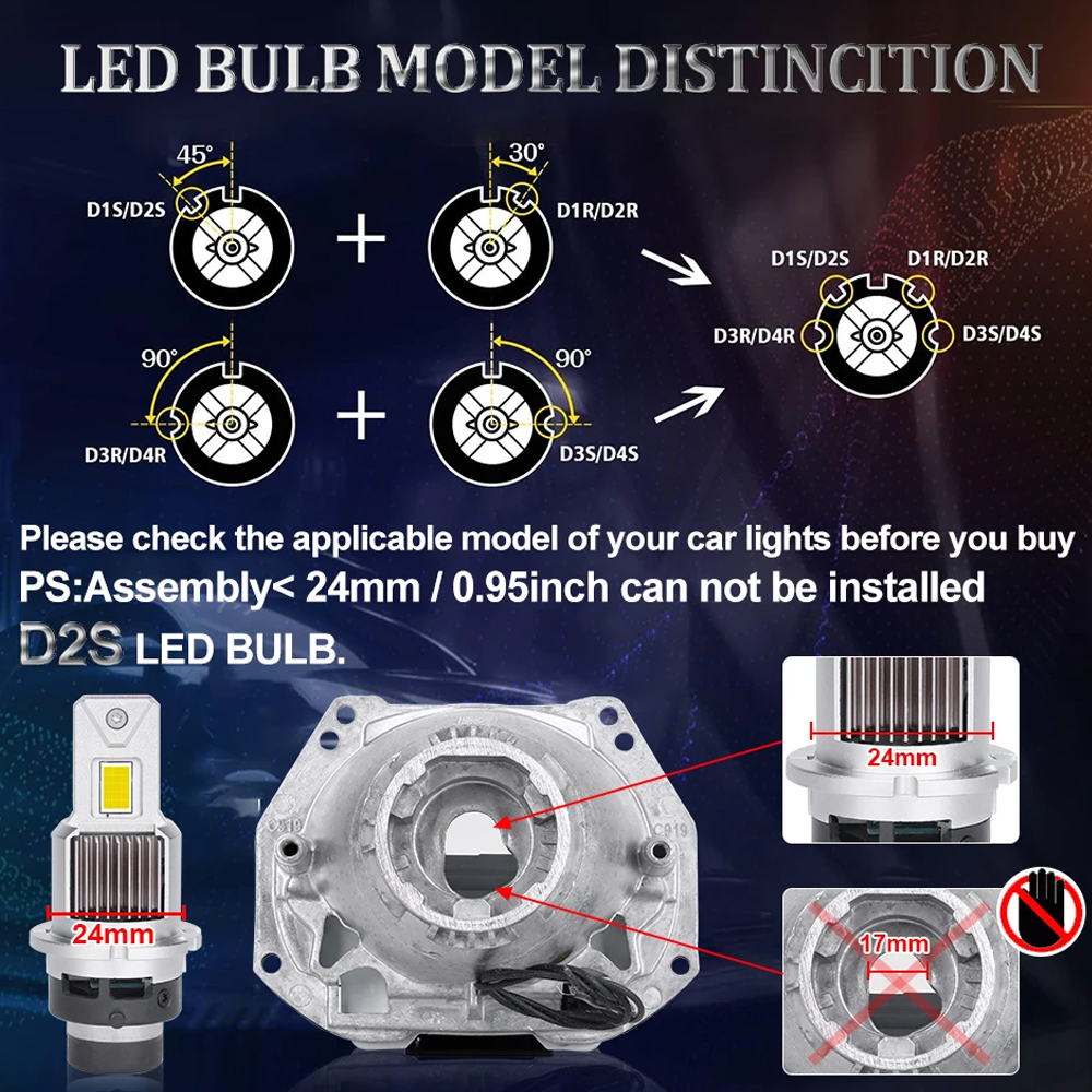 TUFFOO Plug And Play Car LED Headlight Bulb D2S/D2R/D4S/D4R Canbus Error Free 6000K - White (2 ...