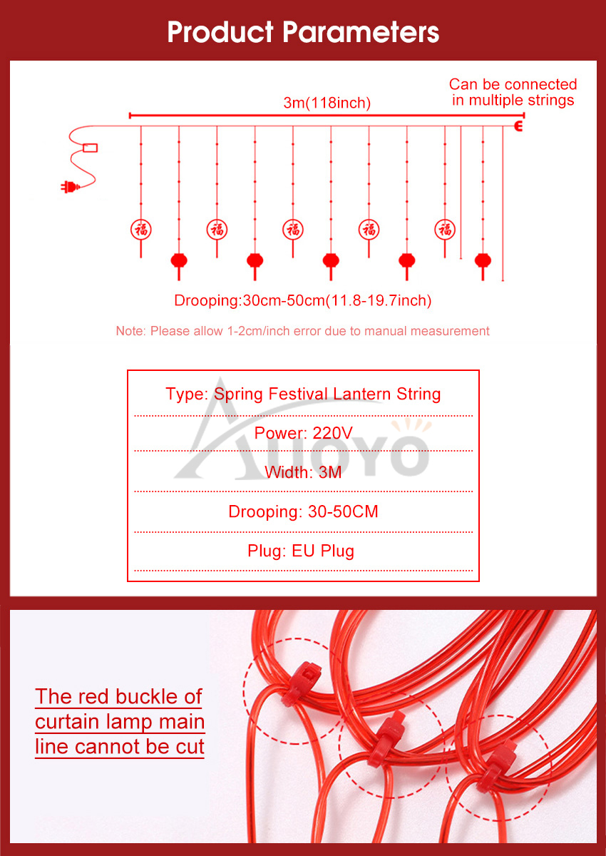 Auoyo Spring Festival Lantern String Celebration Fu Character Red ...