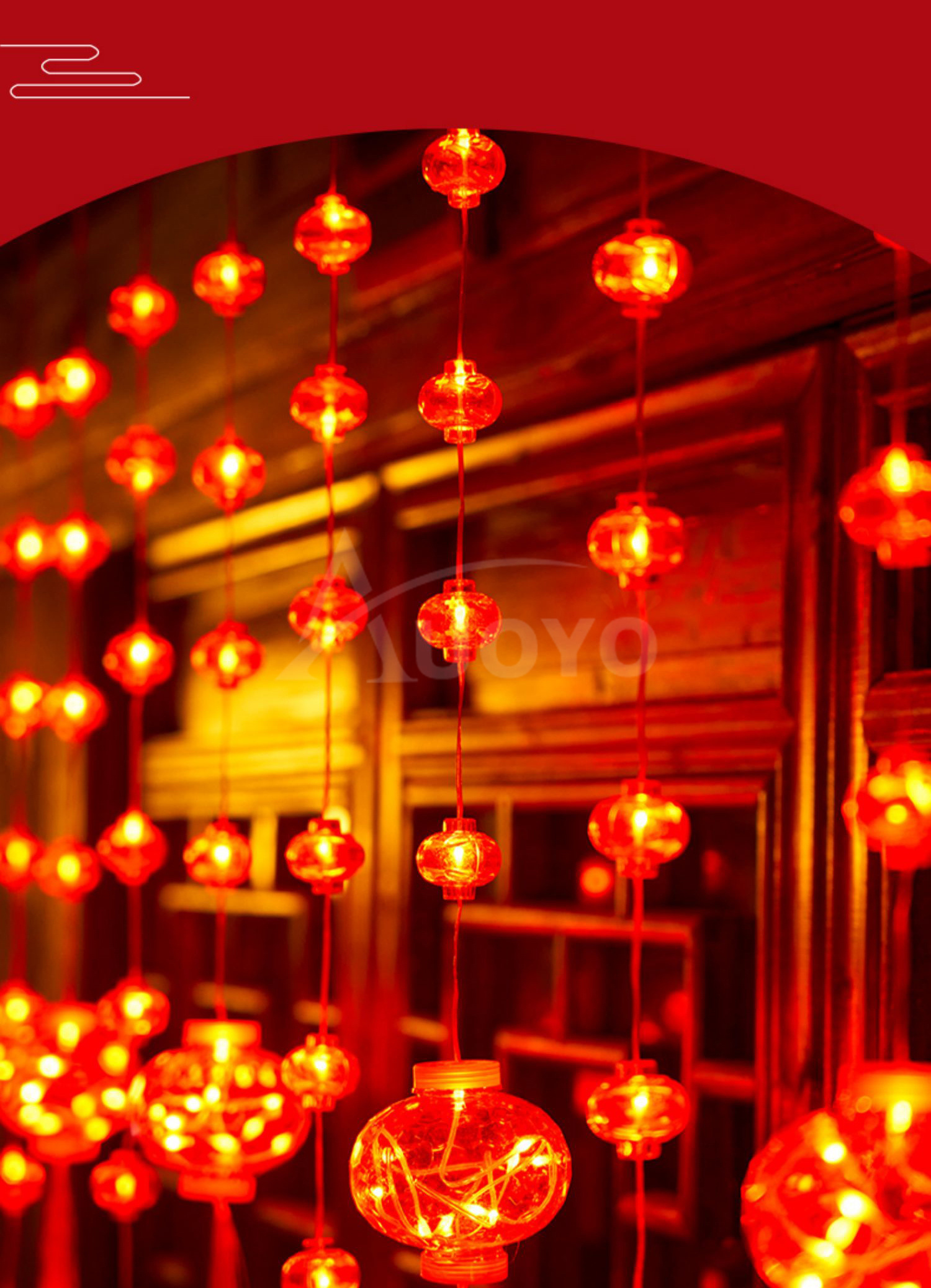 Auoyo Spring Festival Lantern String Celebration Fu Character Red ...