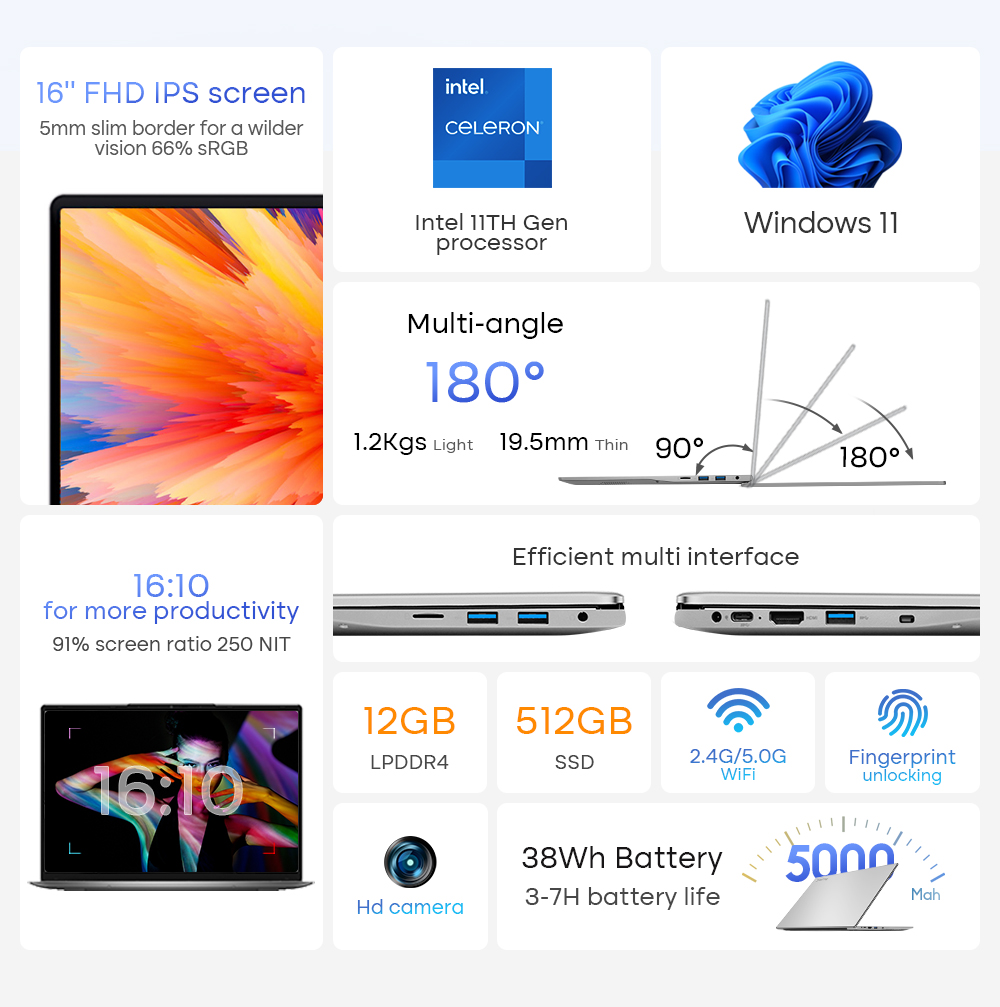 DERE Laptop R14/R16 AIR 12GB RAM 512GB SSD Laptop 14.1 16 Inch FHD ...