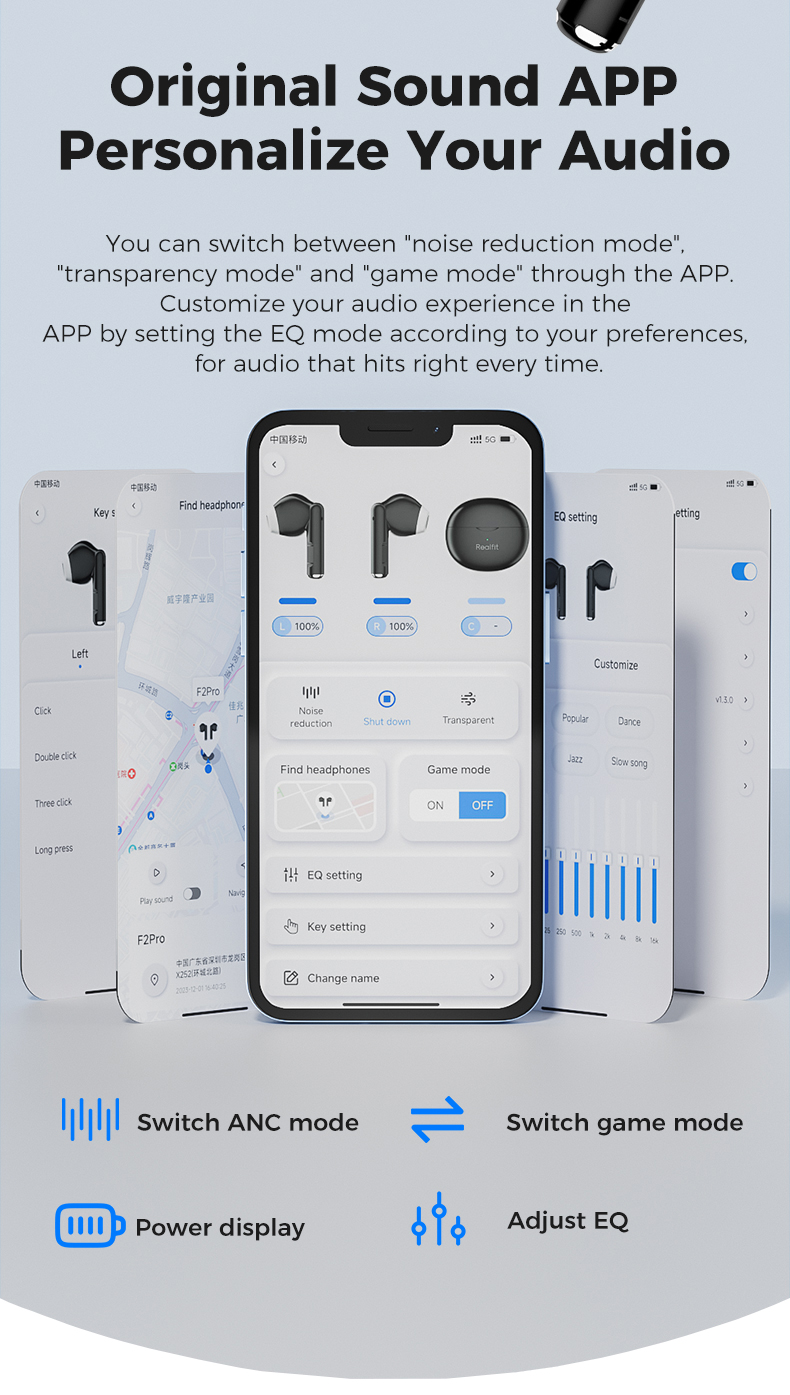 Realfit F2 Pro Bluetooth Earphone -35dB Active Noise Cancellation ...