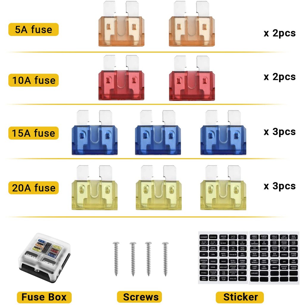 6 Way 12V Blade Fuse Block 12 Volt Waterproof Fuse Box Holder, 6 ...