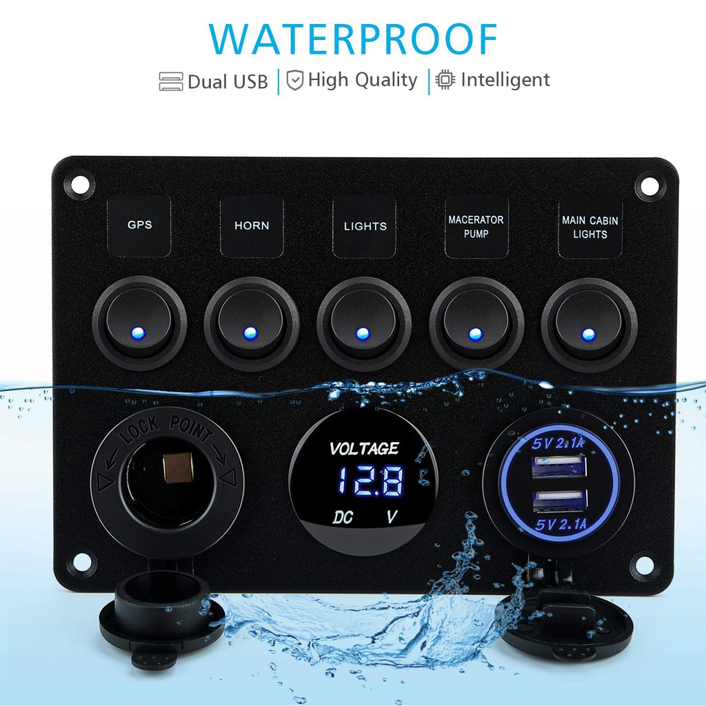 5 Gang Rocker Switch Panel 12V Waterproof for RV Boat Car Vehicles ...