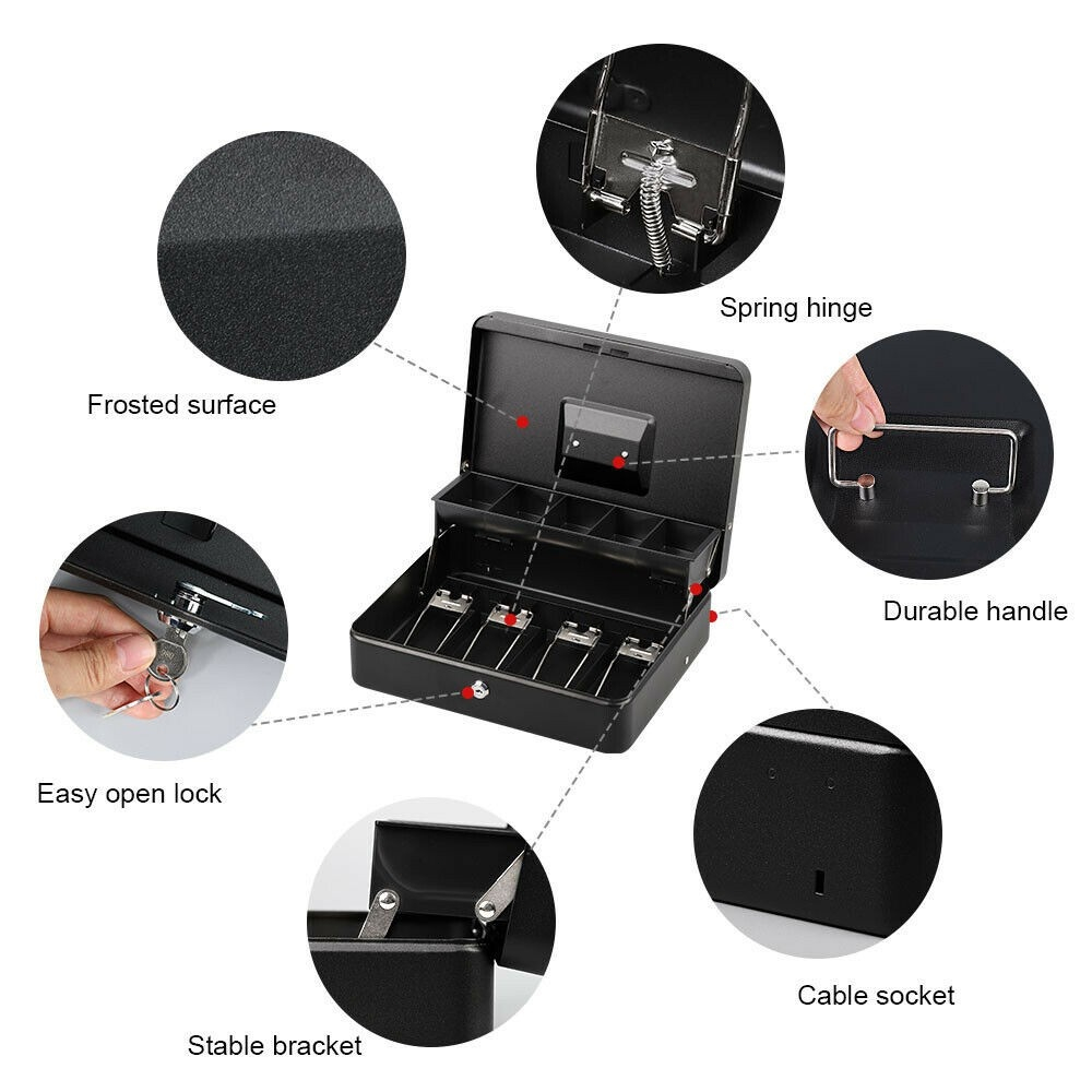 EXPOSE Compartment Lockable Portable Cash Box (30cm x 24cm x 9cm/200mm ...
