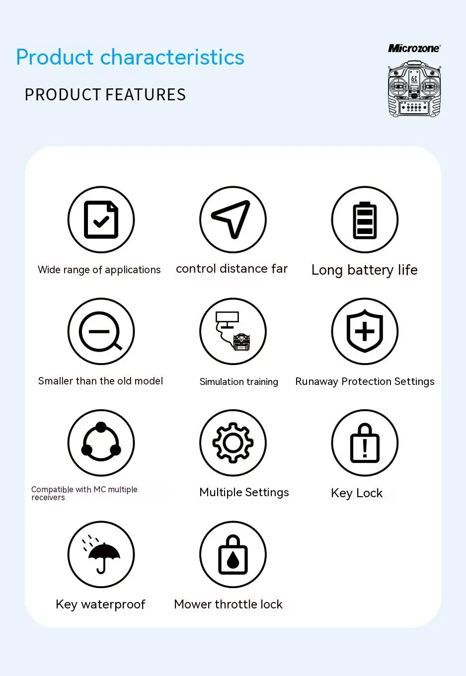MicroZone MC6C Mini V2 2.4G 6CH Controller Transmitter w/ Receiver ...