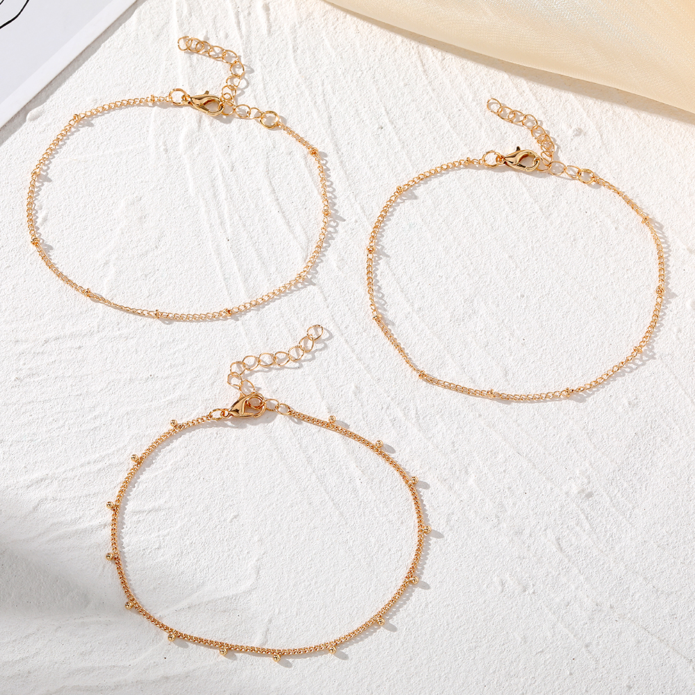 Korean Fashion Ball Bead Chain Anklet 3-Piece Set Simple Couple Jewelry ...