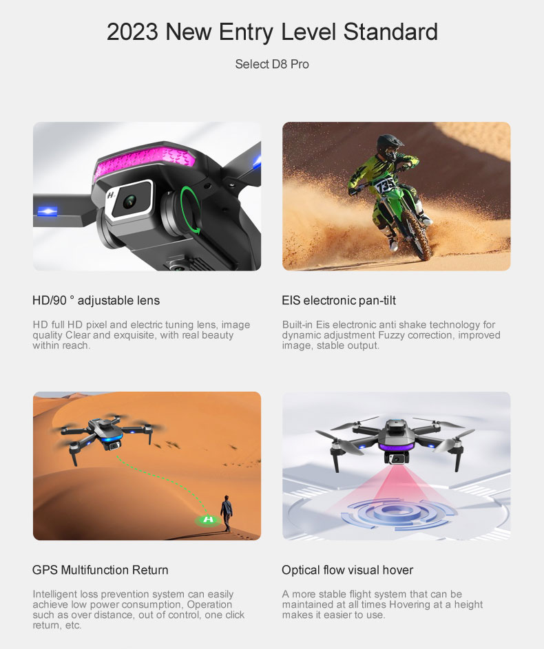 D8 PRO Drone GPS drone Quadcopter 8k Camera ESC Optical Flow 360 ...