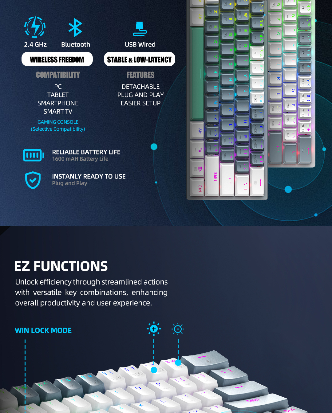 Machenike K500 B61 Mechanical Keyboard, Wired Keyboard, Wired/2.4G ...