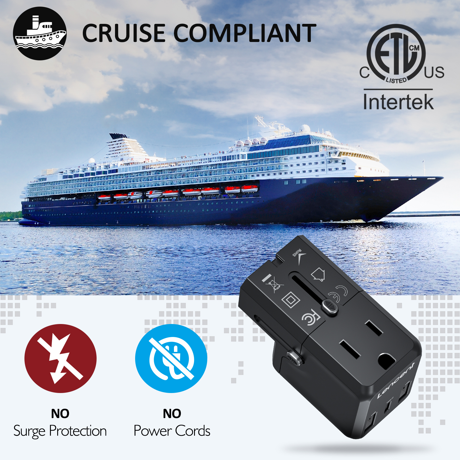 LENCENT All-in-One Charger Universal Travel Adapter with 1 AC Outlet 3X ...
