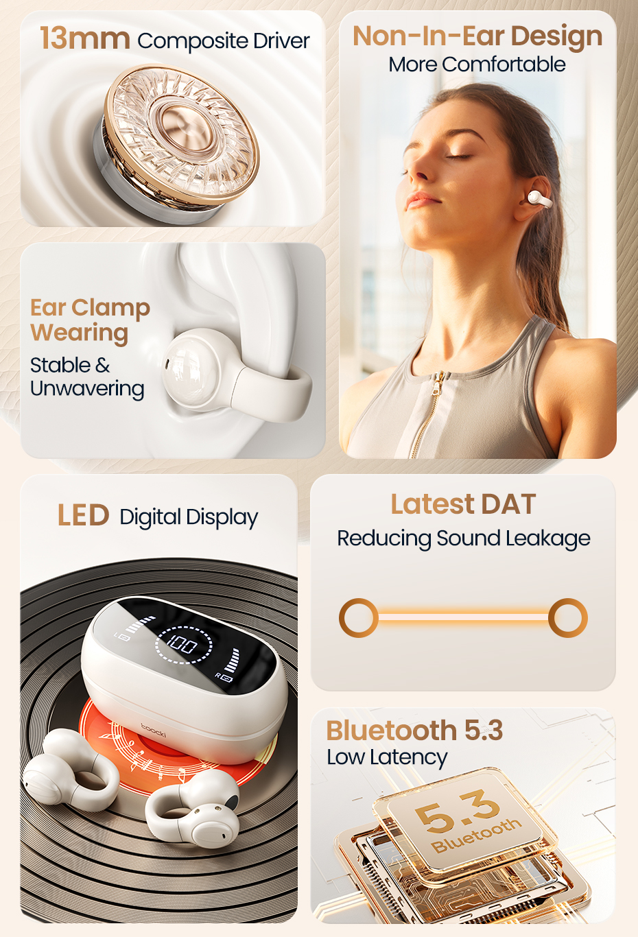 Toocki OWS Bluetooth 5.3 Earphones Bone Conduction Ultra Long Standby Wireless Bluetooth ...