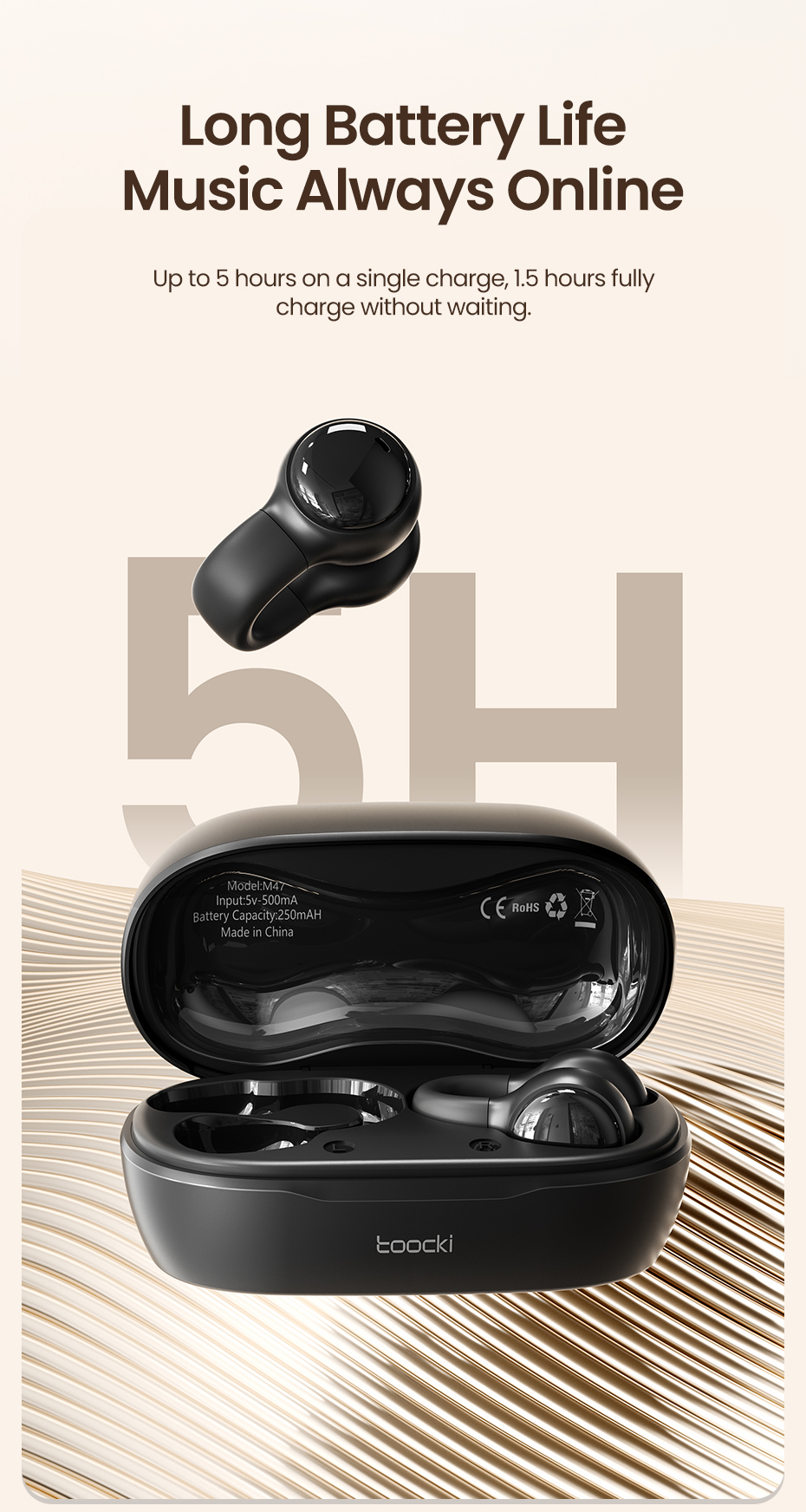 Toocki OWS Bluetooth 5.3 Earphones Bone Conduction Ultra Long Standby Wireless Bluetooth ...