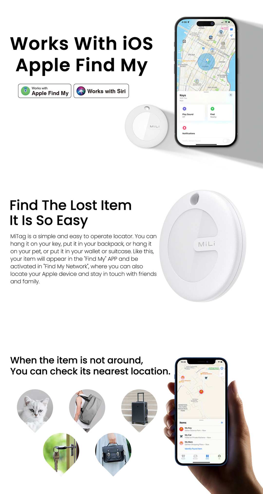 MiLi MiTag GPS Keys And Pet Locator Bluetooth Tracker For iOS | Shopee ...