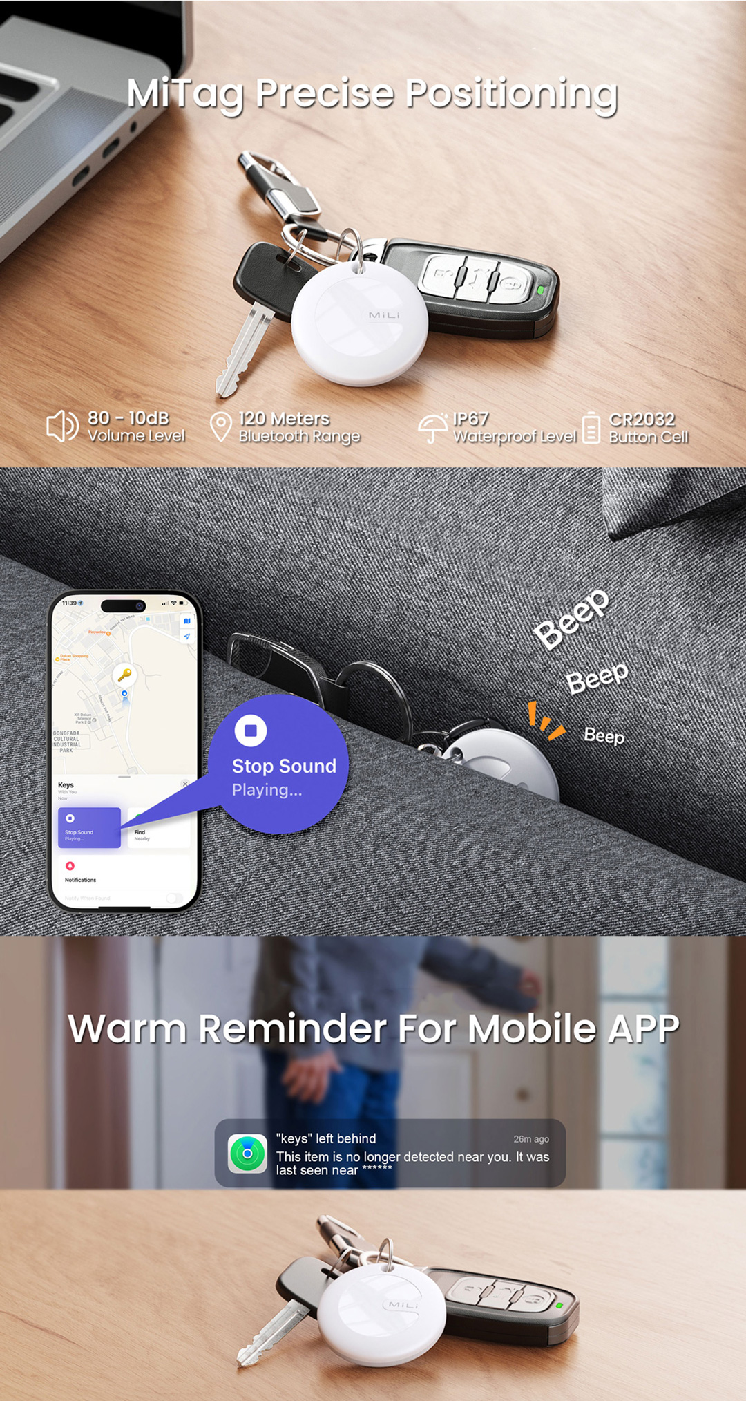 MiLi MiTag GPS Keys And Pet Locator Bluetooth Tracker For iOS | Shopee ...