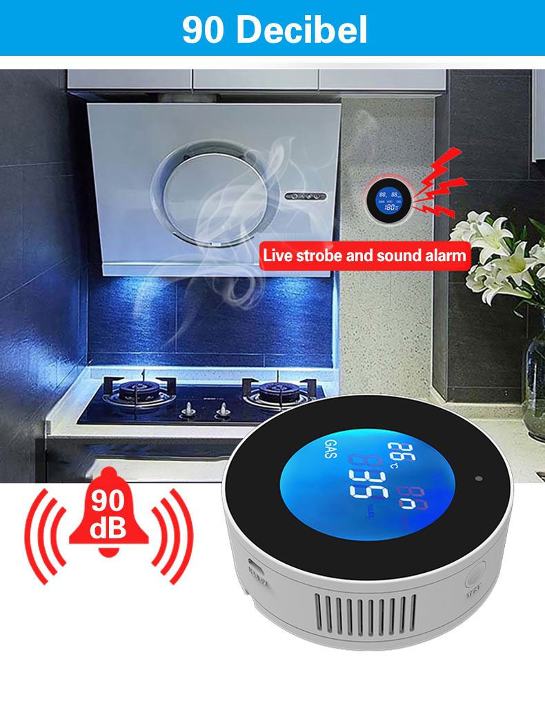 Daytech Tuya Gas Detector WiFi Alarm Smart Sensor LCD Display With Temperature Function Works ...