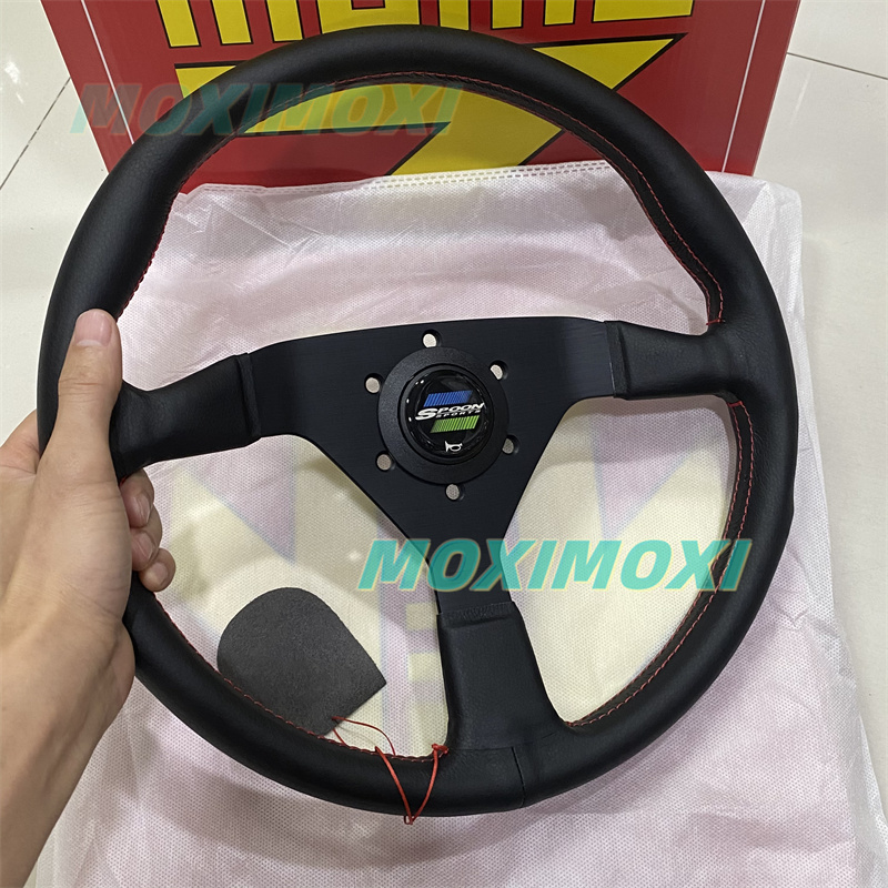 MOMO V1 Style Spoon Sports Genuine Leather Drift Sport Car Steering ...