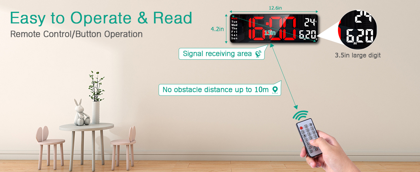 ORIA Digital Wall Clock Remote Control Clock with 13 inches Large LED ...