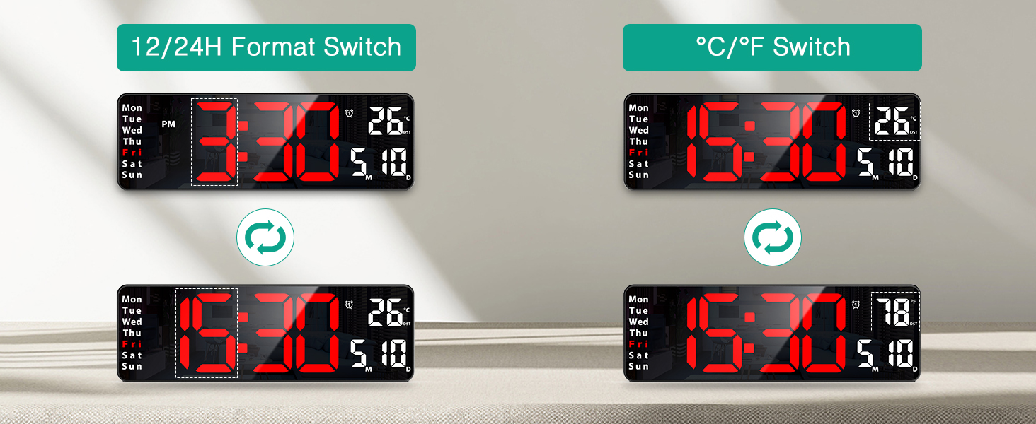 ORIA Digital Wall Clock Remote Control Clock with 13 inches Large LED ...