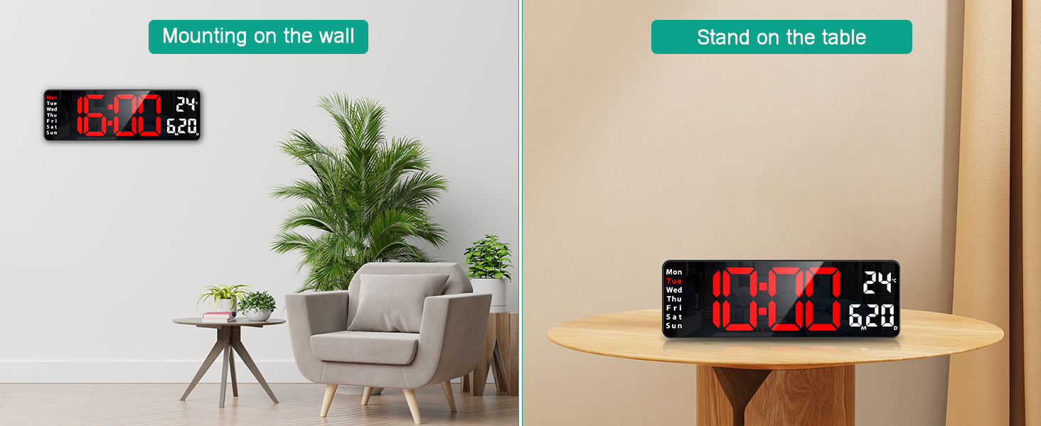 ORIA Digital Wall Clock Remote Control Clock with 13 inches Large LED ...