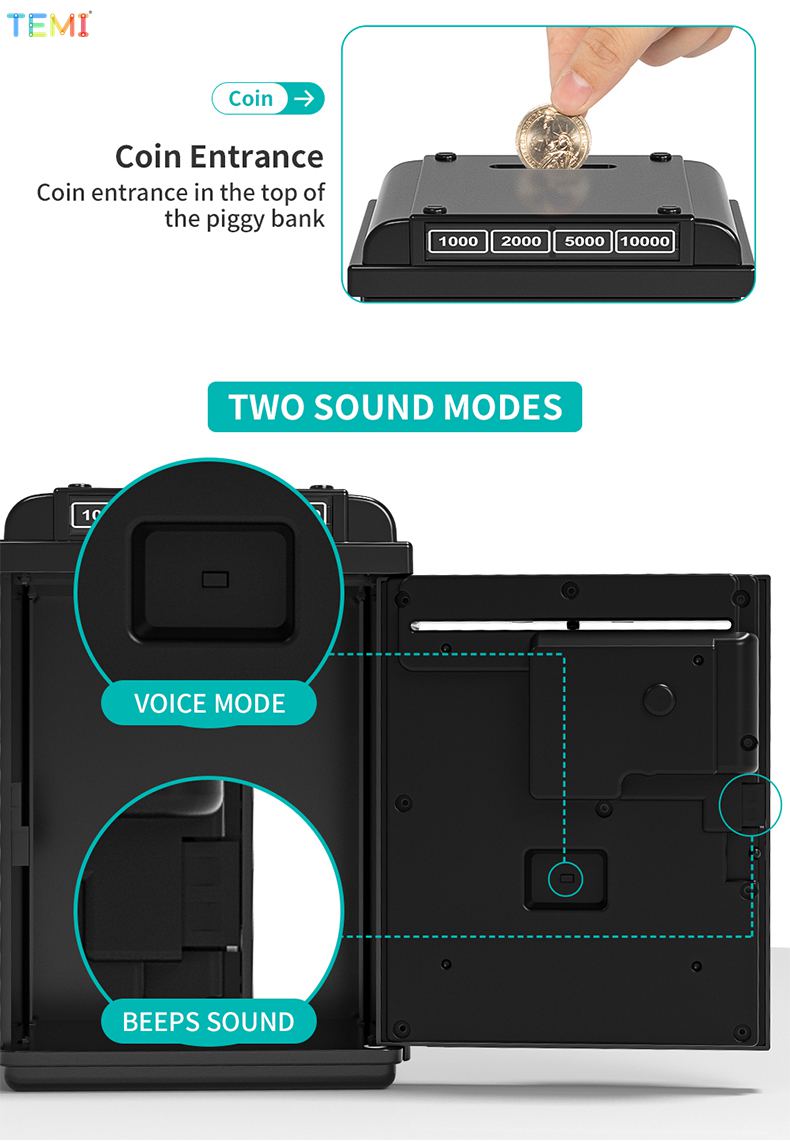 TEMI Digital Electric Piggy Bank Kids Money Saving Box Coin Savings LCD ...