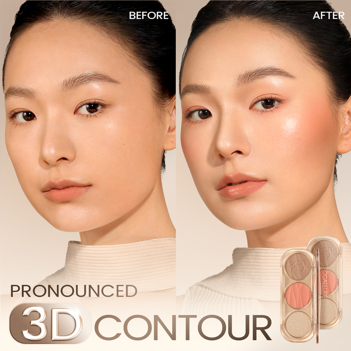 Focallure Pro-Sculpt 3-in-1 Facial Shaping Upgrade Palette Highlighter & Contour & Blush Multi ...