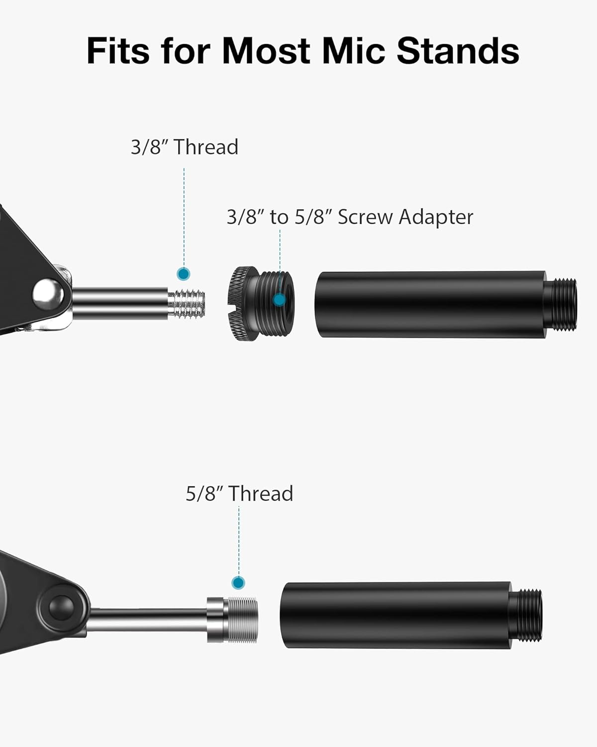 Mic Stand Extension Tube, 5/8" Thread Microphone Extension Pipe Mic ...