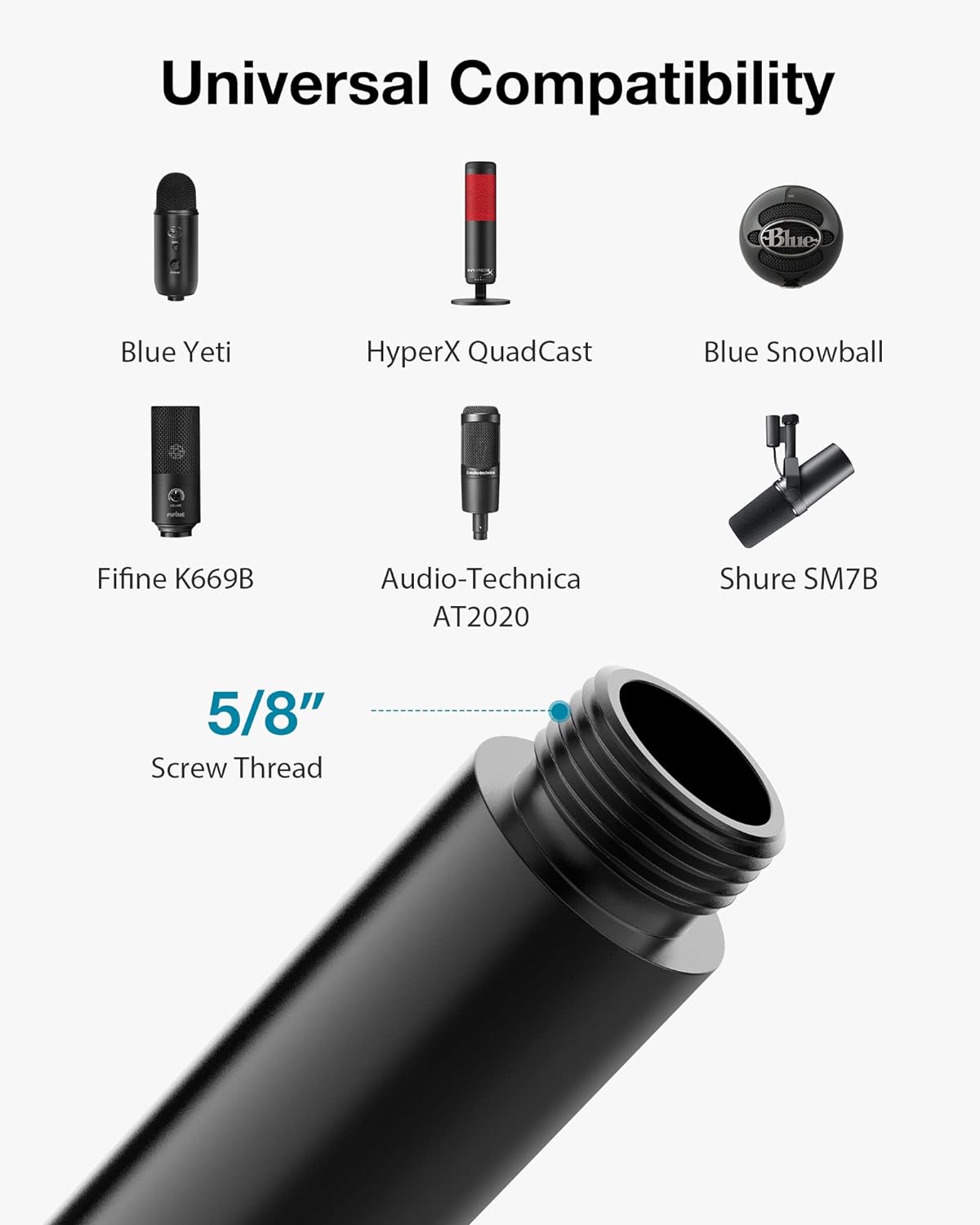 Mic Stand Extension Tube 5/8 Inch Microphone Extension Pipe Aluminium ...