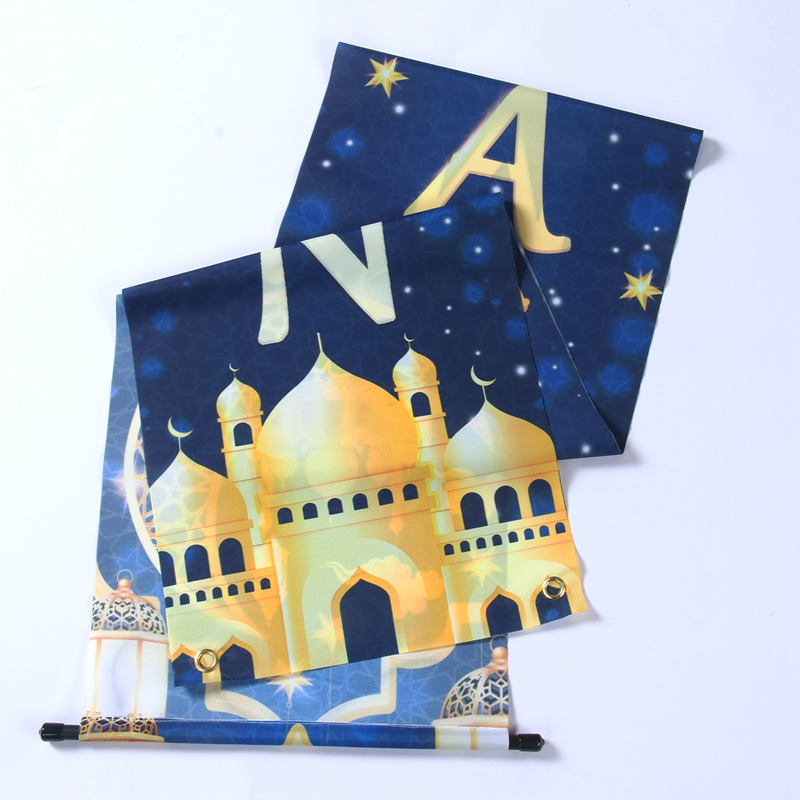 2pcs Eid Mubarak Door Curtain hari raya Black Blue Polyeter Door Banner ...