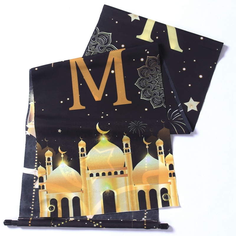 2pcs Eid Mubarak Door Curtain hari raya Black Blue Polyeter Door Banner ...