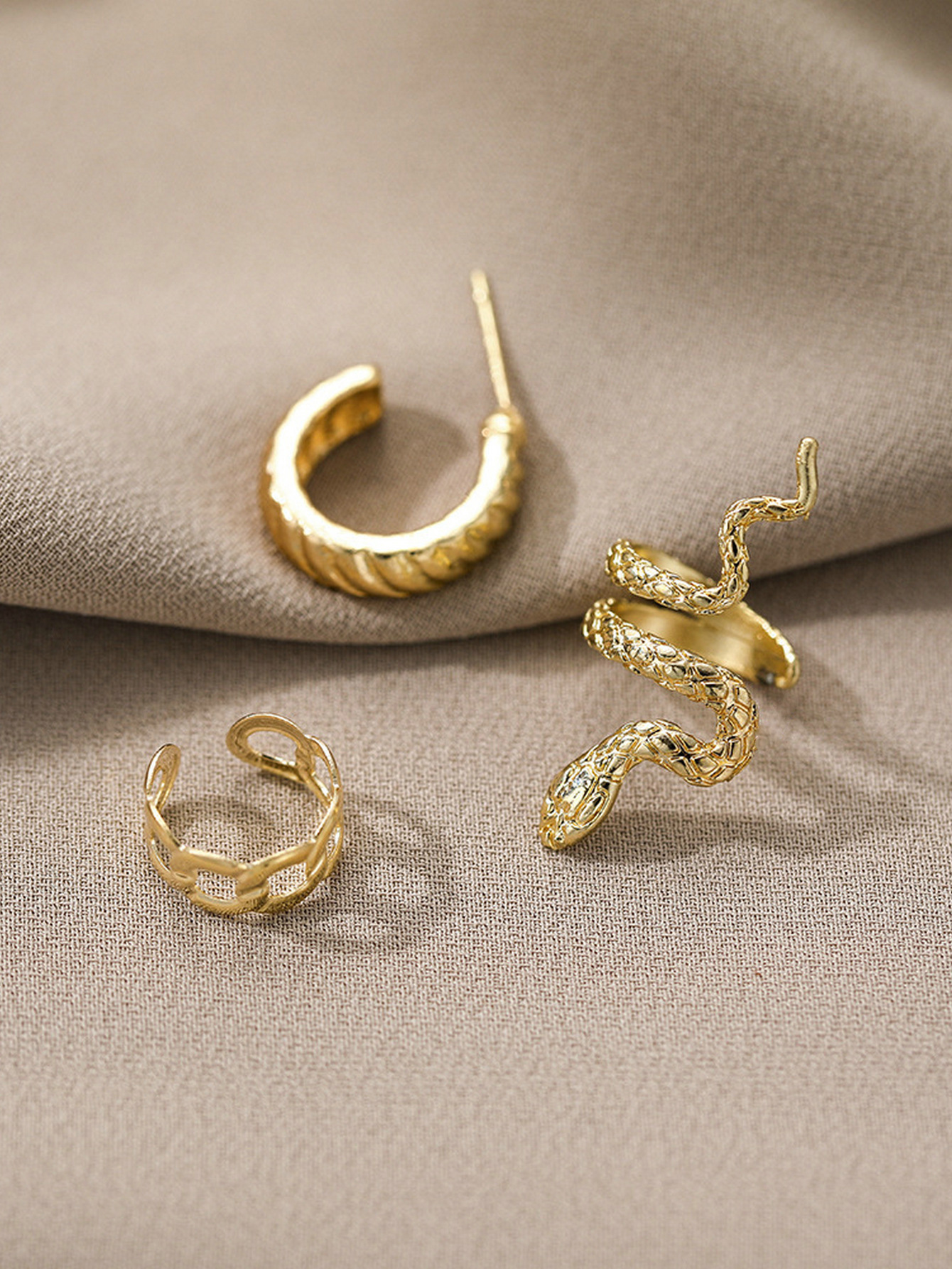 3 Unilateral Ear Bone Clip Ear Clip Golden Snake Unique Ladies Style ...
