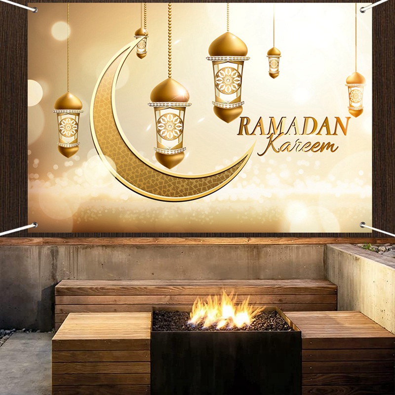 150*100CM Ramadan Kareem Backdrop Eid Mubarak Decorations Blue Gold ...
