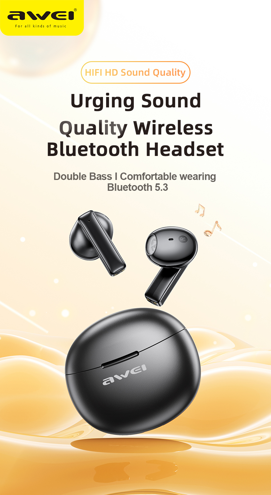 Awei T87 Bluetooth Earphone Wireless Earbud ENC Call Noise Cancelling ...