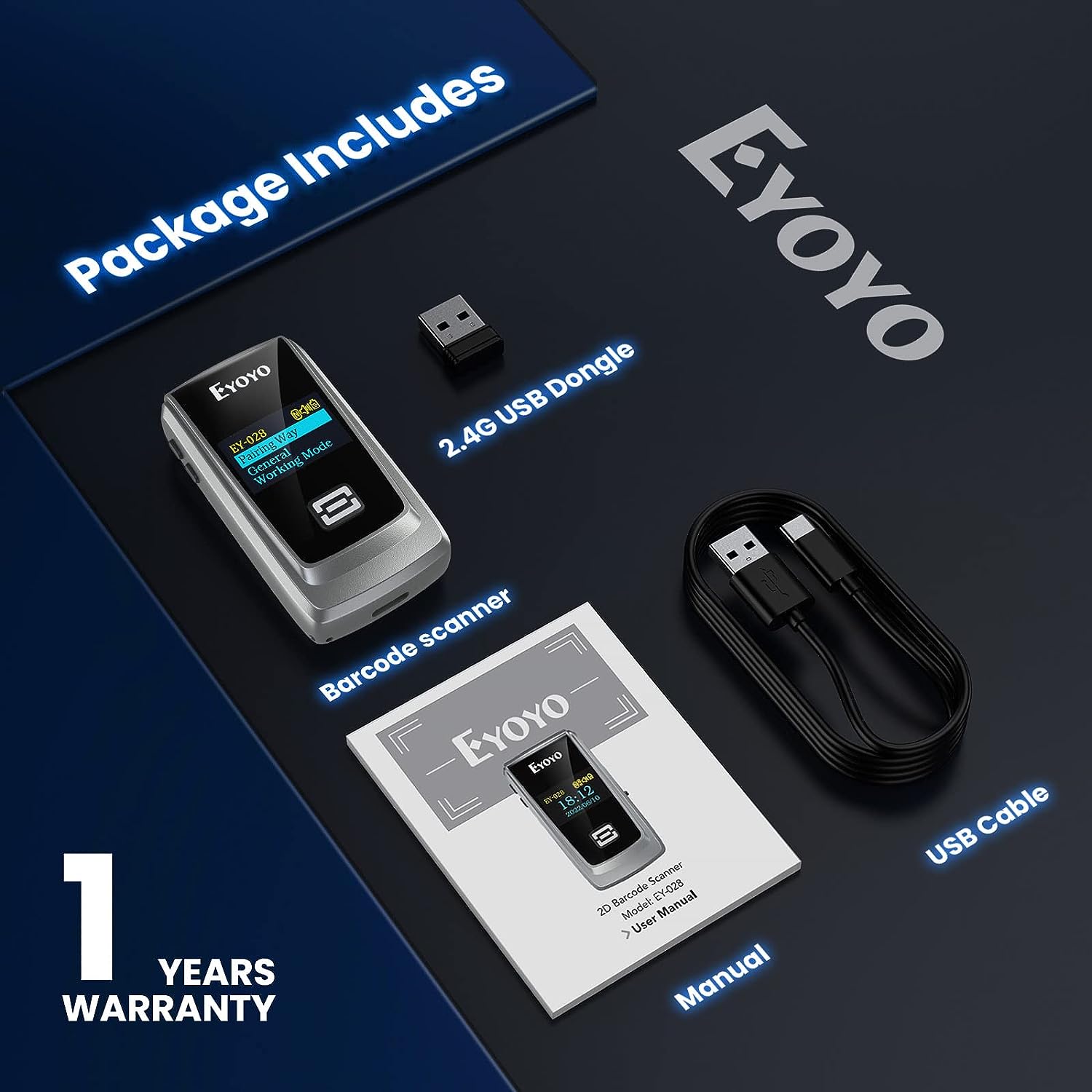 Eyoyo QR Code Barcode Scanner with LCD Display, Mini Portable Bluetooth ...