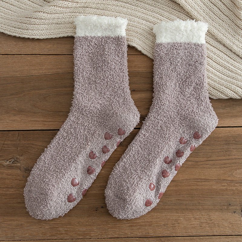 Silicone Anti-slip Coral Fleece Thickened Warm Floor Socks Winter Plush ...