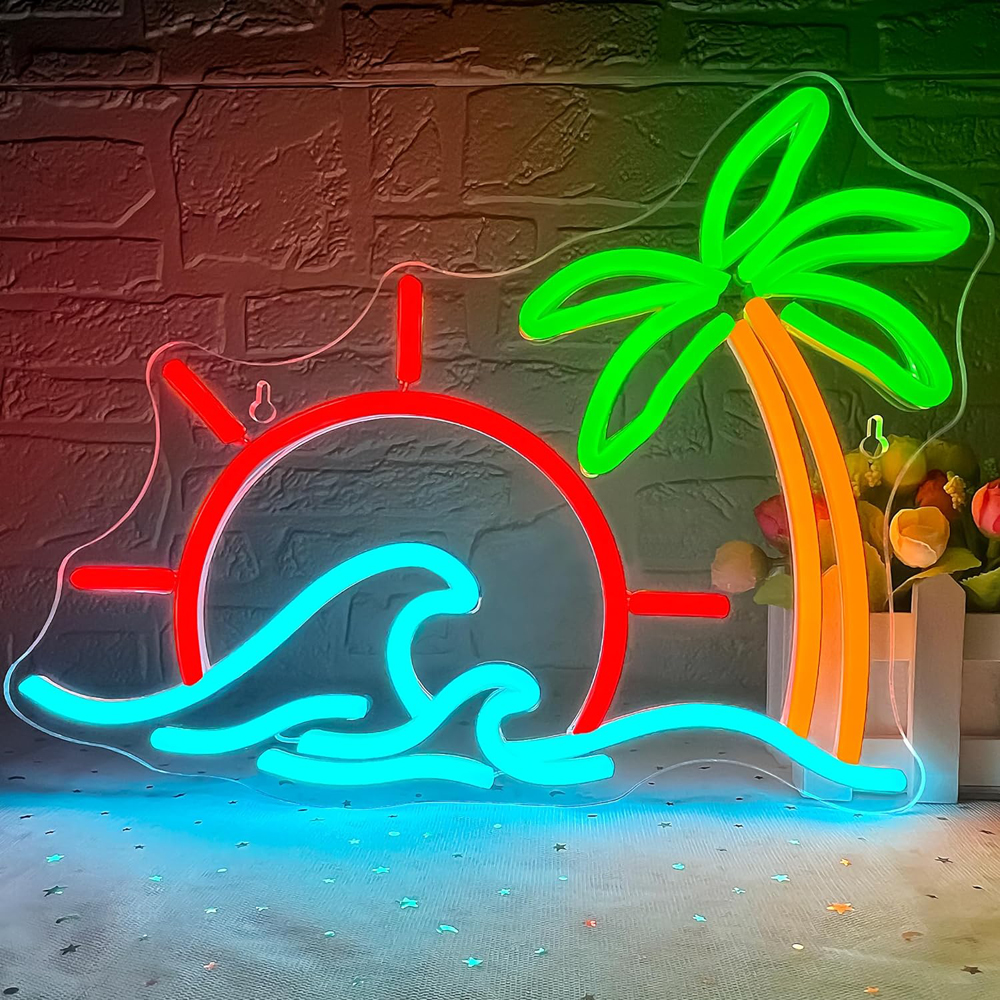 Sunset Neon Sign,Coconut Tree Led Neon Light for Party,Sun on The Sea ...