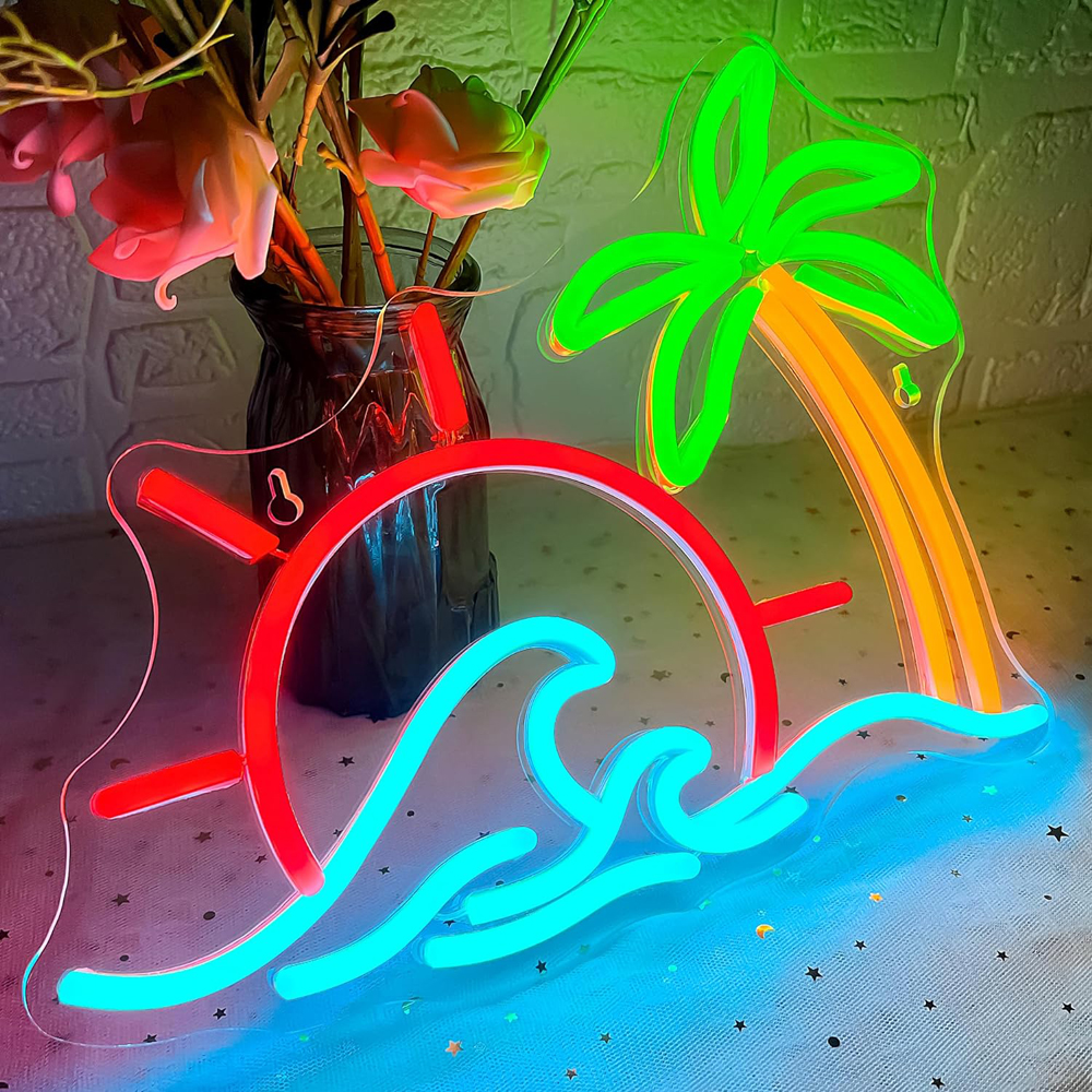 Sunset Neon Sign,Coconut Tree Led Neon Light for Party,Sun on The Sea ...
