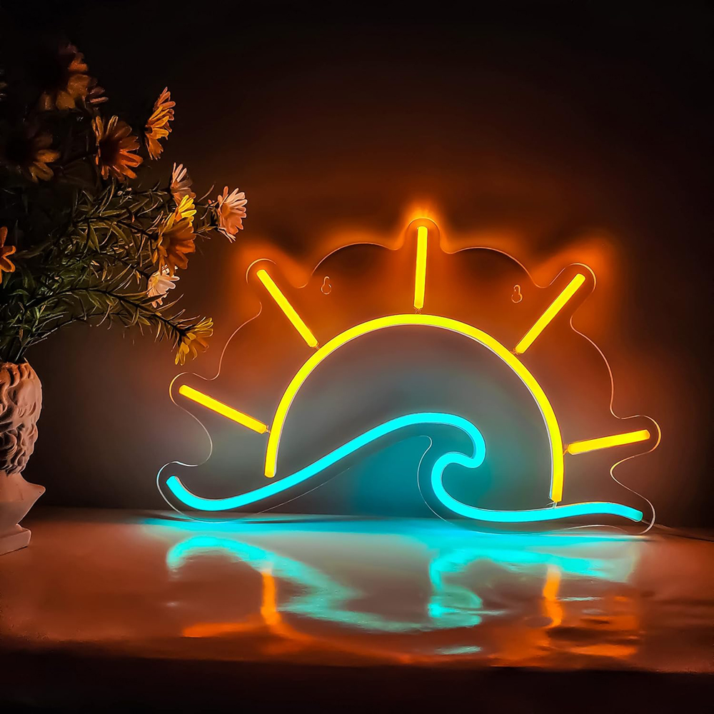Sunset Neon Sign,Coconut Tree Led Neon Light for Party,Sun on The Sea ...