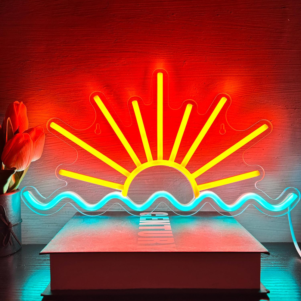 Sunset Neon Sign,Coconut Tree Led Neon Light for Party,Sun on The Sea ...