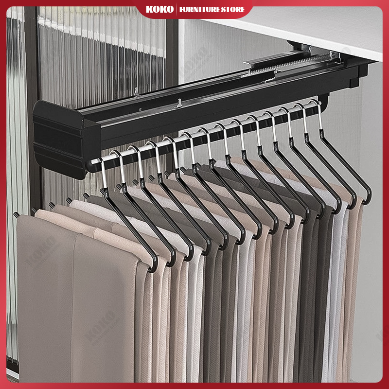 Built-in pull-out pants rack closet inside hanging rod top mounted ...