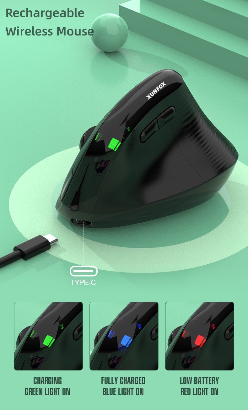 Rechargeable Vertical Mouse 2.4Ghz Wireless + Bluetooth Gaming Mouses ...