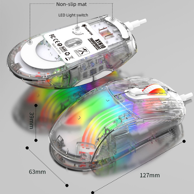 XUNFOX XYH10/XYH20 Transparent Gaming Mouse RGB 7Key DPI 2400 Bluetooth ...
