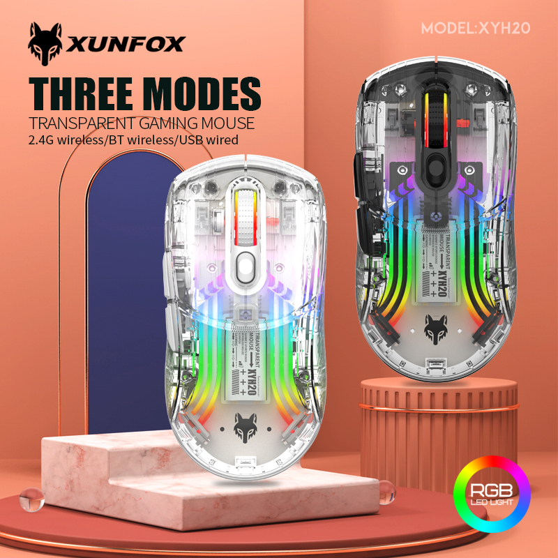 XUNFOX XYH10/XYH20 Transparent Gaming Mouse RGB 7Key DPI 2400 Bluetooth ...