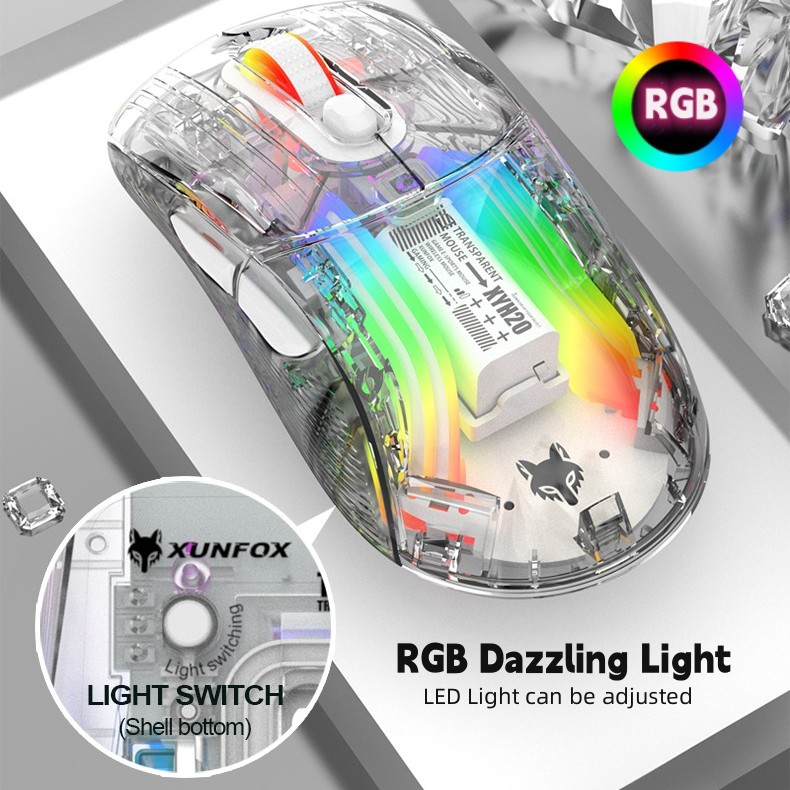 XUNFOX XYH10/XYH20 Transparent Gaming Mouse RGB 7Key DPI 2400 Bluetooth ...