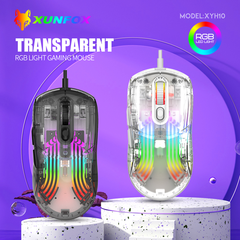 XUNFOX XYH10/XYH20 Transparent Gaming Mouse RGB 7Key DPI 2400 Bluetooth ...