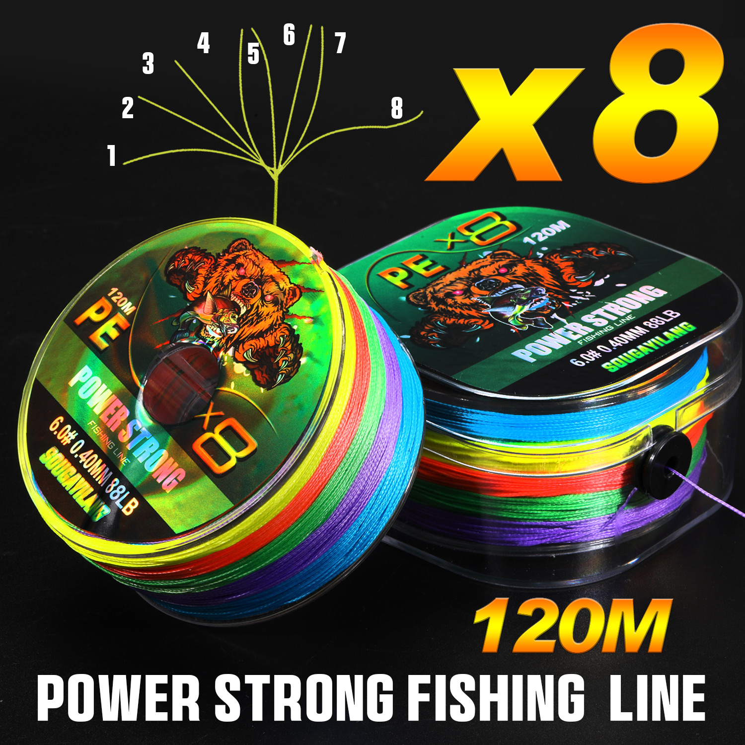 Sougayilang 120M PE Power Strong Fishing Line 8 Strands Strongest ...