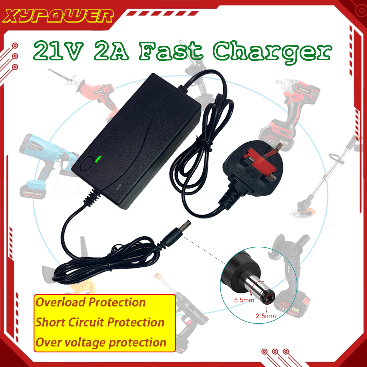 16.8v / 18v / 21v Drill Charger 3pin Power Supply Adapter Battery ...