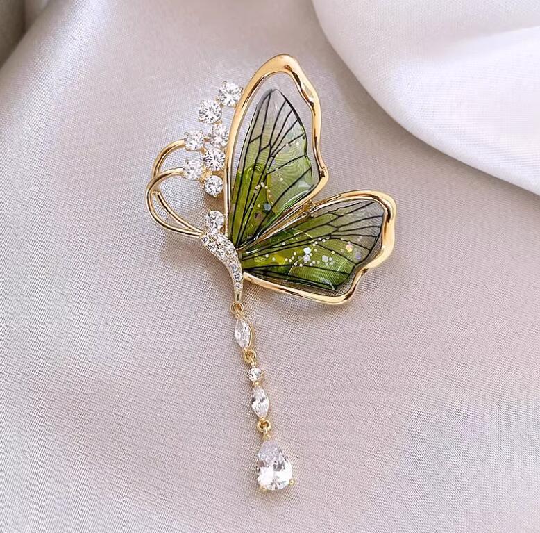Light luxury high-end butterfly tassels Brooch Shawl Shoulder Pin ...